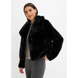 bonprix Fellimitat-Jacke, schwarz, Gr.42, modische Fellimitat-Jacke mit Knopfverschluss vorne