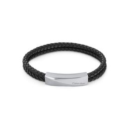 Calvin Klein Herren Lederarmband "Schmuck Edelstahl Armschmuck Lederarmband Wickelarmband", 19,5cm, Edelstahl Leder, grau, Edelstahl, Leder, Armb&auml;nder