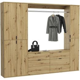 Garderoben-Set Home Affaire, B:212cm H:193cm T:34cm, braun, Holzwerkstoff, Flur, Kastenm&ouml;bel-Sets, "TRONDHEIM, 5-teilig, Breite 212cm, individuell