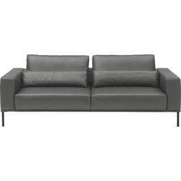 3-Sitzer Musterring, B:222cm H:88cm T:107cm, grau, 100% Leder, Sofas, "JustBPM100, 222 cm breit, aus hochwertigem Leder", wahlweise mit Nierenkissen