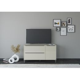 Lowboard, B:137cm H:75cm T:42cm, beige, SET ONE BY Musterring, Glas, Holzwerkstoff, Wohnzimmer, Sideboards, "Reno", Mit Vierkantfu&szlig; in diversen