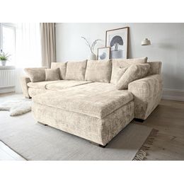 Ecksofa Home Affaire, B:325cm H:87cm T:183cm, beige, Luxus-Microfaser Vintageoptik (100% Polyester);Microfaser Antiklederoptik (100% Polyester),