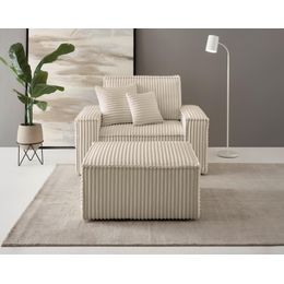 Loveseat OTTO HOME, B:120cm H:85cm T:166cm, beige, Bezugstoff 100% PES ;Gramatur 400g/qm +/- 5%, Sessel, "FINNLEY Cord, Loveseat & Hocker im Set",