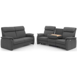Home Affaire 3-Sitzer &raquo;Turin mit Steckdose und USB-Port auch in Easy care-Bezug&laquo; 2 x vollmotorische Relaxfunktion, herunterklappbarer Tisch grau B/H/T