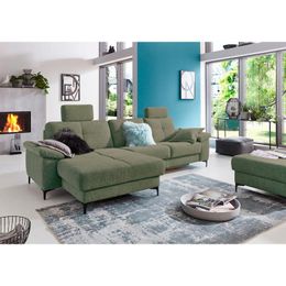 3C Carina Ecksofa &raquo;Burnaby bequem und modern, Breite 296cm, 12cm hoher Fu&szlig;, L-Form&laquo; 2 Kopfst&uuml;tzen, optional mit Schlaf- und motorischer Relaxfunktion 