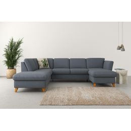 Wohnlandschaft Home Affaire, B:307cm H:86cm T:213cm, blau, 100% Polyester, Sofas, "Trelleborg U-Form", Federkern-Polsterung, wahlweise mit
