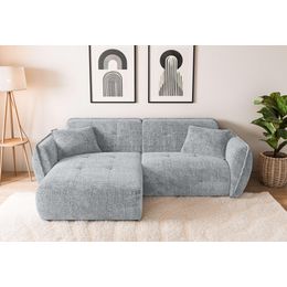 Ecksofa Home Affaire, B:253cm H:81cm T:157cm, grau, 100% Polyester, Wohnzimmer, Sofas, "MIRELDA L-Form mit Steppungen, Recamiere rechts/links, Breite