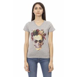 Frida Skull V-Ausschnitt T-Shirt im l&auml;ssigen Stil