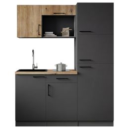 Pantryk&uuml;che respekta, B:160cm H:200cm T:60cm, grau, Komplettk&uuml;chen-Sets, "Oliver", zerlegt, wahlweise mit Mikrowelle, mit Soft Close, Breite 160 cm