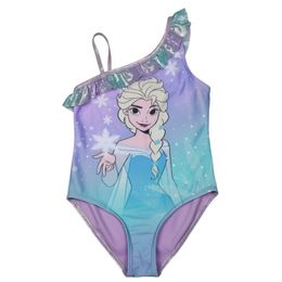 Disney Frozen Die Eisk&ouml;nigin Badeanzug mit Glitzer & R&uuml;schen Elsa Frozen Einteiler in lila | Gr.: 110/116