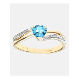 Diamant L'&eacute;ternel Ring aus 375 Gelbgold mit Diamant mit Topas Herz-Design | Gr.: 56