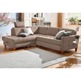 Ecksofa Home Affaire, B:233cm H:80cm T:196cm, beige, Luxus-Microfaser in Lederoptik (100% Polyester);Struktur fein (100% Polyester);Luxus-Microfaser
