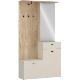 Garderoben-Set Home Affaire, beige, Melamin, Flur, Kastenm&ouml;bel-Sets, "ROMEA", Mit Spiegel, Schuhbank, Schuhkommode mit Schublade, Hutablage
