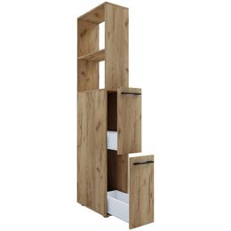 Mid.you Hochschrank, Honigeiche, Kunststoff, 1 F&auml;cher, 2 Schublade(n) Schubladen, 25x183x50 cm, stehend, Badezimmer, Badezimmerschr&auml;nke, Hochschr&auml;nke