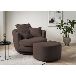 Drehsessel Home Affaire, B:120cm H:86cm T:173cm, braun, Wohnzimmer, Sessel, "MAISIE Webvelours, Love Seat XXL Lese-Sessel, Big-Sessel mit Hocker",