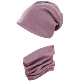 TUPTAM Jungen Beanie "M&uuml;tze Unisex Kinder Beanie M&uuml;tze Schlauchschal Set", lila, Gr. 56, Obermaterial: 95% Baumwolle CO. 5% Elasthan EL., M&uuml;tzen