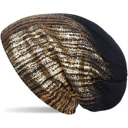 styleBREAKER Damen Strickm&uuml;tze "Feinstrick Beanie mit Metallic Print", blau, Modisch, 100% Polyacryl PAN., M&uuml;tzen