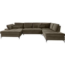 Wohnlandschaft OTTO HOME, B:363cm H:89cm T:223cm, gr&uuml;n, 100% Polyester;Samtoptik (100% Polyester), Sofas, "Costello U-Form, B: 363 cm mit Sitztiefen-