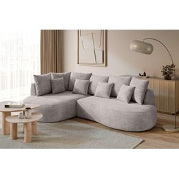 Ecksofa, B:267cm H:87cm T:169cm, grau, HOMSY BY ANA JOHNSON, 100% Polyester, Wohnzimmer, Sofas, "PEBBLA L-Form mit vielen Kissen, modernes Design,