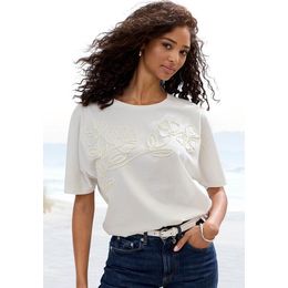 VIVANCE BY LASCANA T-Shirt 'mit dekorativer Stickerei' beige Gr. 44/46 f&uuml;r Damen. Rundhals und Stickerei. L&auml;ssig Geschnitten. Nachhaltig.