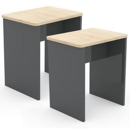 Essgruppe Vcm, B:40cm T:30cm, braun, Obermaterial: 100% Holz Wood., Hocker, "2er Set Sitzhocker Fu&szlig;ablage Beistelltisch Esal"
