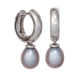 Jobo Damen Perlenohrringe "Creolen mit Perlen 23 mm", Perlen Wei&szlig;gold 585, silber, Perlen, Wei&szlig;gold 585, Ohrringe, 14 Karat 585 Wei&szlig;gold