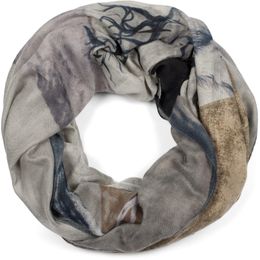 styleBREAKER Damen Loop "Loop Schal mit Hirsch Print", grau, Modisch, Obermaterial: 80% Viskose CV. 20% Baumwolle CO., Modet&uuml;cher
