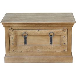 Truhenbank Sit, B:85cm H:50cm T:45cm, beige, Massivholz, Garten, Sitzb&auml;nke, "Berlin aus Mangoholz mit aufwendigen Schnitzereien & Schuhfach",