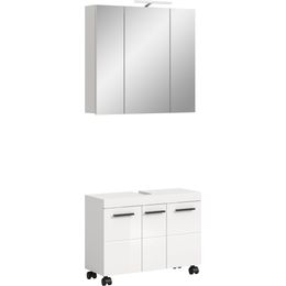 Badm&ouml;bel-Set Welltime, B:82cm H:191cm T:30cm, wei&szlig;, Kastenm&ouml;bel-Sets, "AVON, Breite 82 cm, 2-tlg. Bad-Kombi auf Rollen, inkl. Beleuchtung",