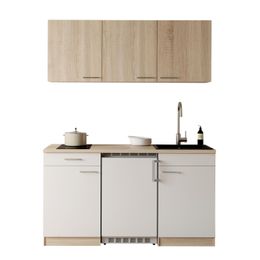 Pantryk&uuml;che respekta, B:150cm H:200cm T:60cm, beige, Komplettk&uuml;chen-Sets, "Ingrid", zerlegt, wahlweise mit K&uuml;hlschrank, Soft Close Funktion, Breite