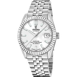 Festina Herren Automatikuhr "Automatic", silber, Armbanduhren, Armbanduhr, Herrenuhr, Swiss Made, Mechanische Uhr, Edelstahlarmband