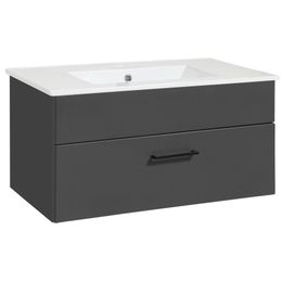 Waschtisch Welltime, B:81cm H:41cm T:47cm, grau, Holzwerkstoff, Keramik, Badezimmer, Waschtische, "Trento Light mit Keramik-Auflagebecken", 1 feste