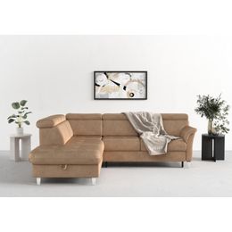 Sit & More Ecksofa SIT & MORE, B:252cm T:216cm, braun, 100% Polyester, Wohnzimmer, Sofas, "Marano L-Form", inklusive Kopfteilverstellung, optional