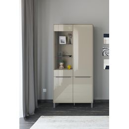 Standvitrine, B:92cm H:197cm T:42cm, beige, SET ONE BY Musterring, Glas, Holzwerkstoff, Schr&auml;nke, "Reno", Mit Vierkantfu&szlig; in diversen Farben, 197 cm