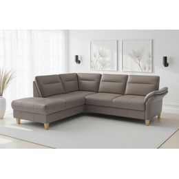 Sit & More Ecksofa SIT & MORE, B:218cm H:90cm T:212cm, grau, Wohnzimmer, Sofas, "Pamela L-Form, Leder, B: 218 cm", optional Armteilverstellung, Schlaffunktion &