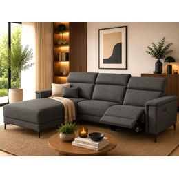 Ecksofa OTTO HOME, B:261cm H:97cm T:179cm, grau, Webstoff 100% Polyester, Wohnzimmer, Sofas, "LUND, Struktur-Bezug, L-Form, 261cm, man. /elektr.