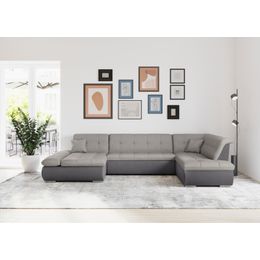 Wohnlandschaft DOMO collection, B:353cm H:80cm T:216cm, grau, Microfaser PRIMABELLE / Struktur (90% Polyester/ 10% Polyacryl);Kunstleder SOFTLUX /
