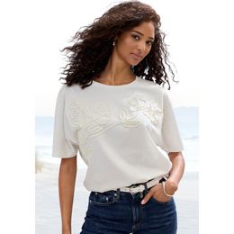 Vivance Damen T-Shirt &raquo;mit dekorativer Stickerei&laquo; aus angenehmer Bio-Baumwoll-Qualit&auml;t wei&szlig; 32/34