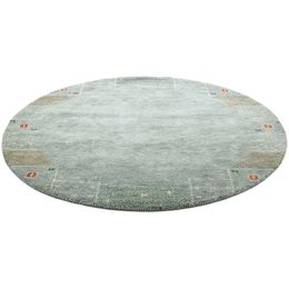 Wollteppich Theko, H:16mm &Oslash;:150cm, grau, Schurwolle, Wohnzimmer, Teppiche, "Denver 1999, handgekn&uuml;pft", reine Wolle, Gabbeh Design, mit Bord&uuml;re,