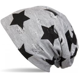 styleBREAKER Herren Beanie "Beanie mit Sterne & Punkte Muster", grau, Modisch, Obermaterial: 50% Viskose CV. 50% Polyester PES., M&uuml;tzen