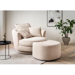 Drehsessel Home Affaire, B:120cm H:86cm T:173cm, beige, Wohnzimmer, Sessel, "MAISIE Webvelours, Love Seat XXL Lese-Sessel, Big-Sessel mit Hocker",