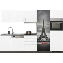 K&uuml;chenzeile KOCHSTATION, B:290cm H:200cm T:60cm, wei&szlig;, Komplettk&uuml;chen-Sets, "KS-Paris &ndash; K&uuml;chen mit einzigartigen Fotomotiven auf den Fronten", Breite