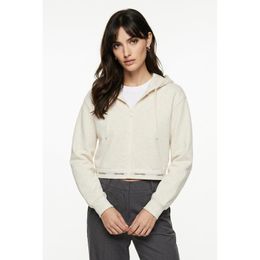 Calvin Klein Jeans Damen Kapuzensweatjacke &raquo;LOGO WAIST CROPPED&laquo; mit Kapuze, kurze From, Logoschriftzug am Bund beige M
