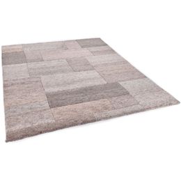 Wollteppich Theko, B:70cm H:18mm L:140cm, rosa, Schurwolle, Wohnzimmer, Teppiche, "Dalas - 7709, handgekn&uuml;pft", reine Wolle, Patchwork Design,