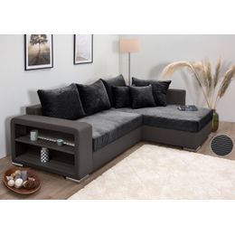 Ecksofa Collection AB, B:226cm H:40cm T:160cm, grau, 100%Polyester, Wohnzimmer, Sofas, "John Ecke FK LED", Schlaffunktion, Bettkasten, Regalelement,
