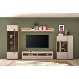 Wohnwand Home Affaire, B:350cm H:200cm T:42cm, beige, Holzwerkstoff, Wohnzimmer, Kastenm&ouml;bel-Sets, "Cantara, Anbauwand, Wohnzimmer-Set, in Eiche