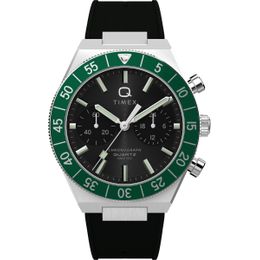 Timex Herren Quarzuhr "Q Timex Continental Chronograph", gr&uuml;n, Armbanduhren, Armbanduhr, Herrenuhr, Silikonarmband, analog, Beleuchtung