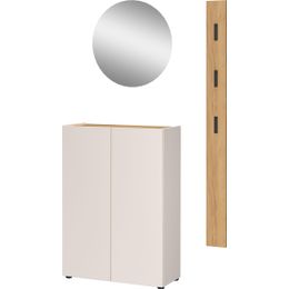 Garderoben-Set Germania, B:104cm H:200cm T:33cm, braun, Glas, Holzwerkstoff, Metall, Flur, Kastenm&ouml;bel-Sets, "Alviano", mit rundem Spiegel, optional
