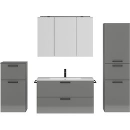 Badm&ouml;bel-Set Nobilia, B:210cm H:169cm T:48,7cm, grau, Kastenm&ouml;bel-Sets, "Tolvina", inkl. Spiegelschrank mit Beleuchtung und Dimmerfunktion, in 4
