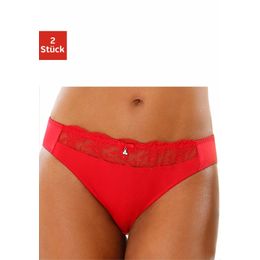 Damen Slip, NUANCE BY LASCANA, Gr. 52, rot, Obermaterial: 92% Polyester, 8% Elasthan, Unterhosen, mit sch&ouml;ner Stickereispitze, als Dessous-Set